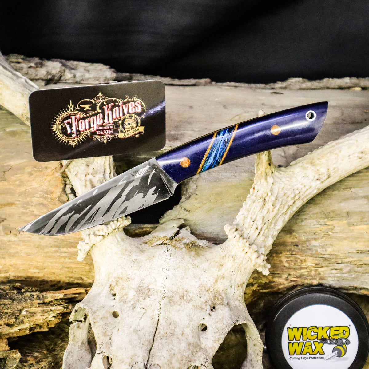 Prototype Fennec - Blue Richlite and OSBurl – 7Forge Knives