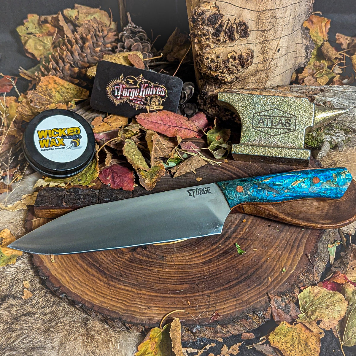 Custom Gyuto - Brilliant Blue Osburl – 7Forge Knives