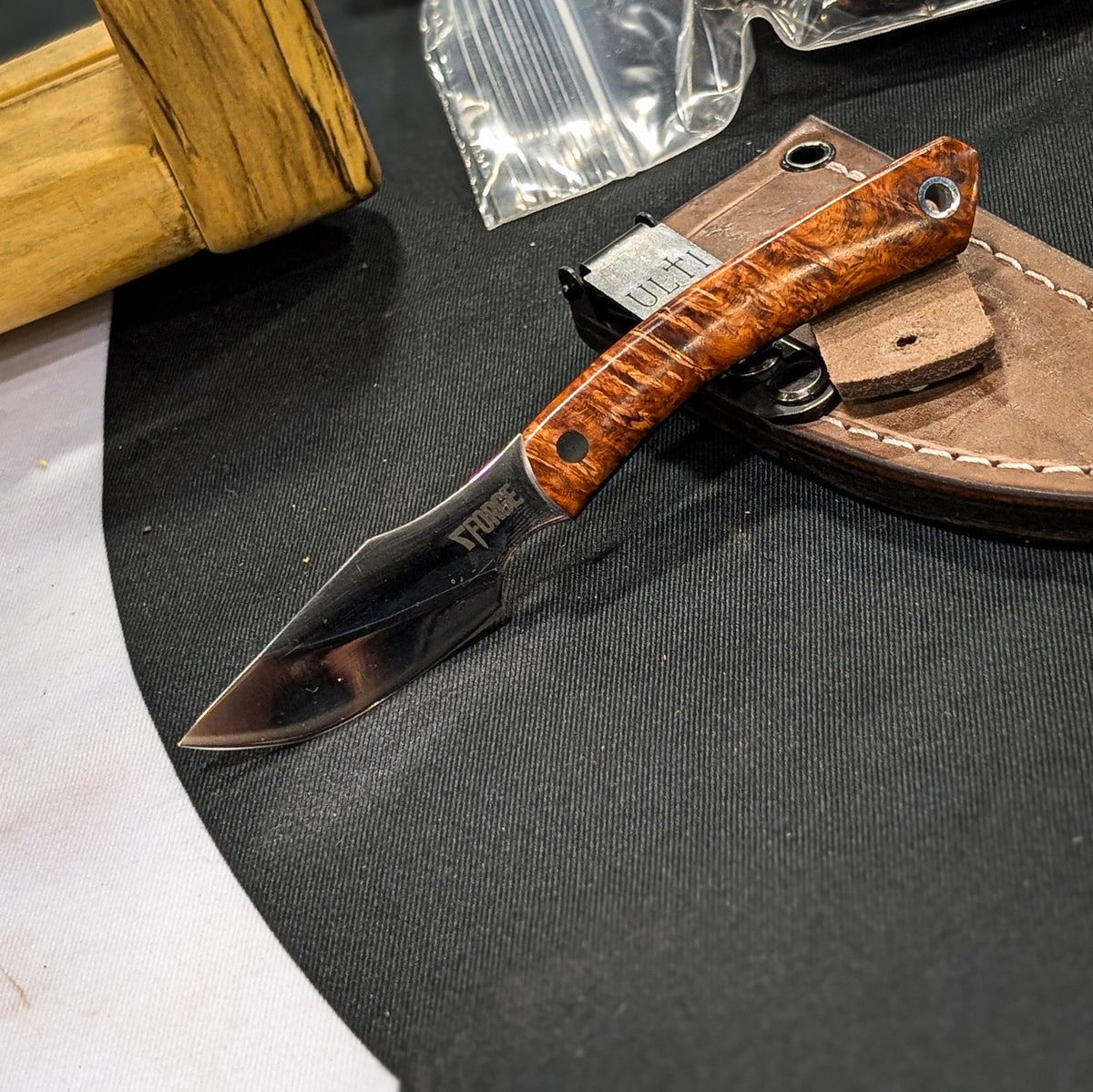 Siren - amboyna burl - black canvas micarta liners- black canvas micar ...