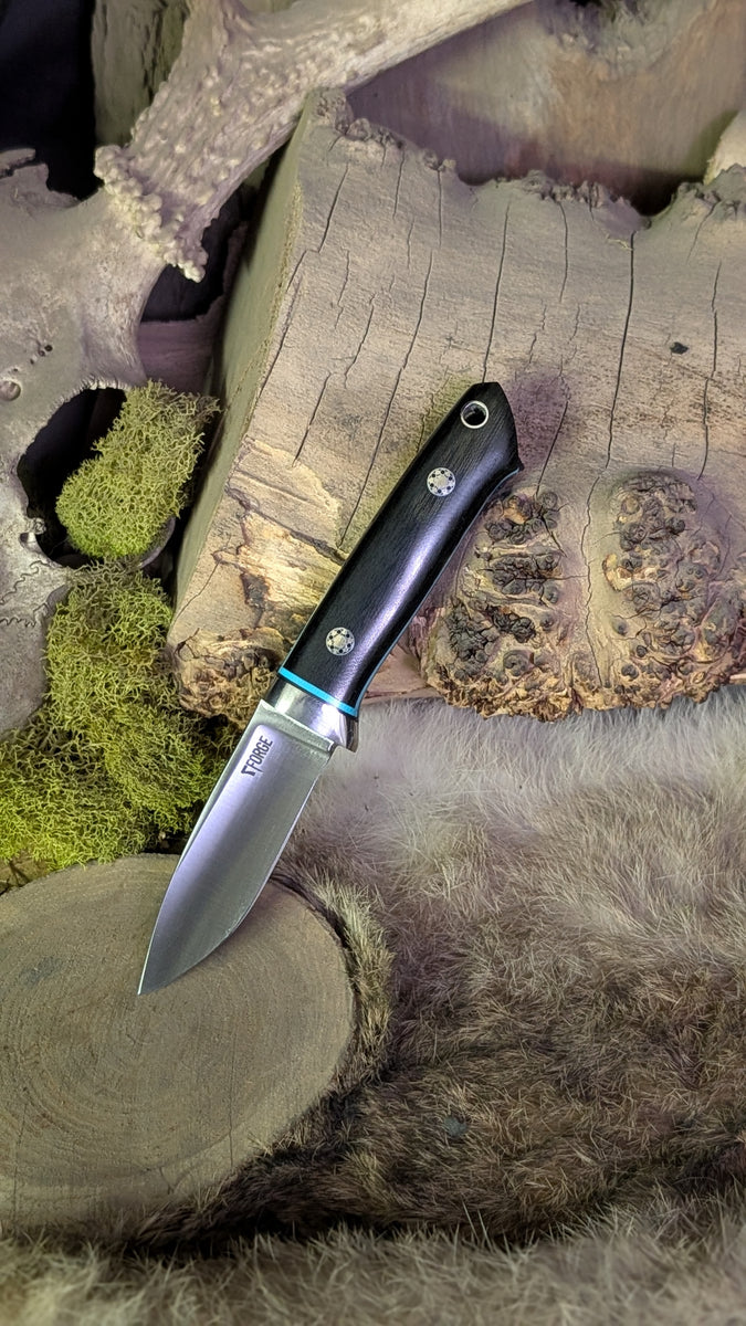 Mini drop point hunter - vintage black linen/ turquoise and black line ...