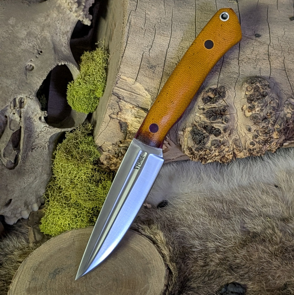 Custom drop point - vintage canvas micarta - natural canvas and purple ...