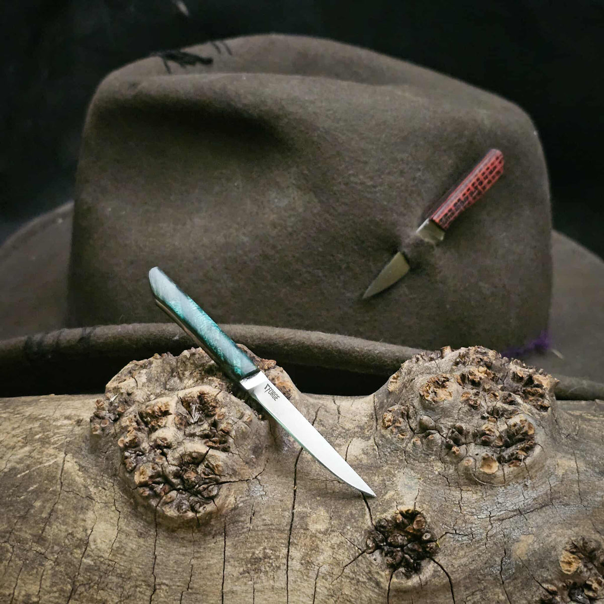 Hat knife - blue maple burl – 7Forge Knives